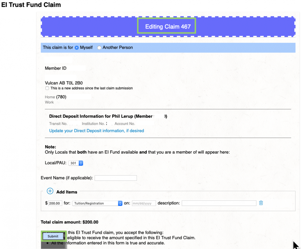 EI Trust Fund Claims - Member with UNA Account - UNA Help