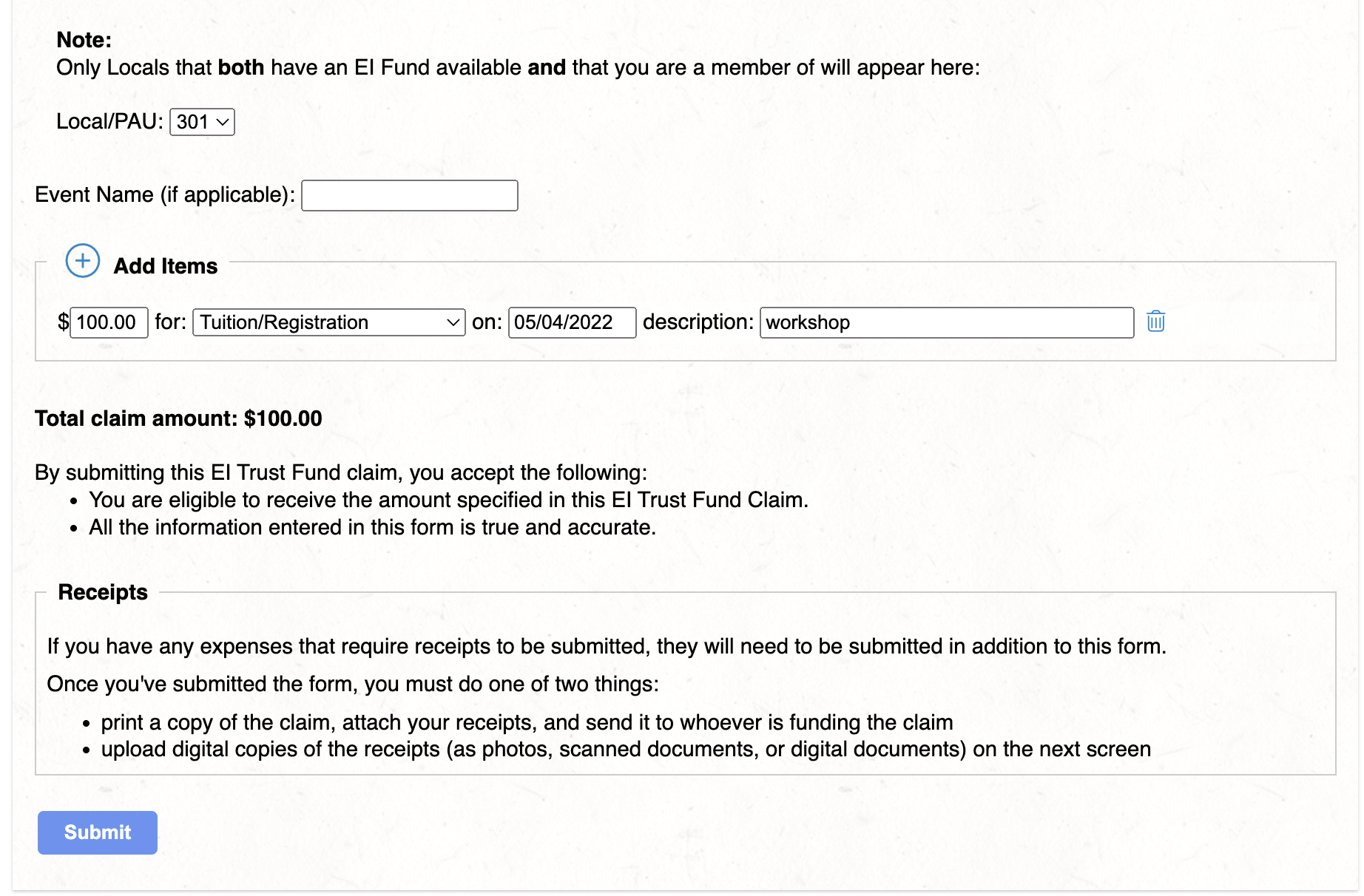 EI Trust Fund Claims - Member with UNA Account - UNA Help