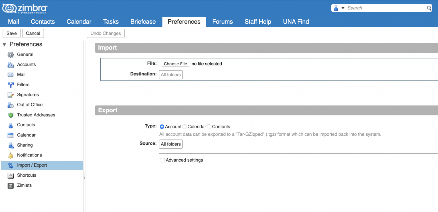 Zimbra - Importing Contacts from FirstClass - UNA Help