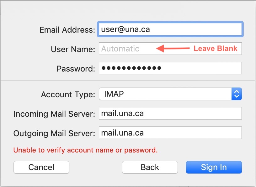 Zimbra Configure Mac Desktop/Laptop Apple Mail for UNA Mail - UNA Help